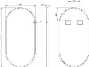 Sapho AROWANA oválné zrcadlo v rámu 45 x 90 cm černá mat AWB4590