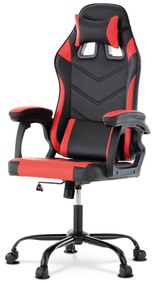 Herní křeslo, červená a černá ekokůže, houpací mechanika, opěrák 135°