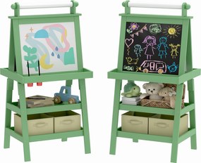 AIYPLAY Dětský easel 3v1 Magnetická oboustranná tabule s papírovým válcem a úložnými košíky 59x48x118 cm Zelená | Aosom