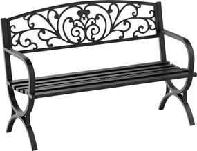 Outsunny dvoumístná zahradní lavička 240 kg nosnost, vhodná pro vnitřní i venkovní použití 127x60x85 cm černá | Aosom