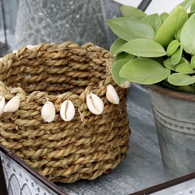 Košík z mořské trávy zdobený mušlemi Shells - Ø 9*13 cm