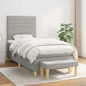 Box Spring Postel S Matrací Textil Světle Šedá vodorovné pruhy 100 x 200