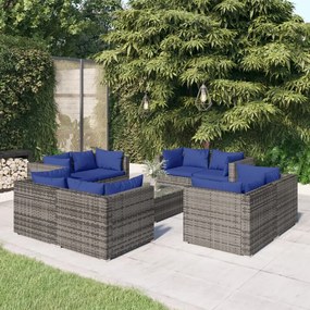 vidaXL 9dílná zahradní sedací souprava s poduškami polyratan [3101561] Barva: Šedá a tmavě modrá