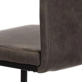 AUTRONIC Jídelní židle, šedá látka v dekoru vintage kůže, bílé prošití, kov - černý lak DCL-412 GREY3