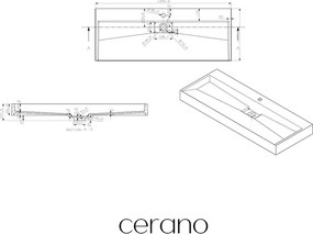 CERANO - Umyvadlo z litého mramoru Vita - nástěnné i na desku - otvor pro baterii - bílá matná - 120x46 cm, CER-CER-8050BD6941