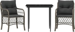 3dílný bistro set s poduškami šedý polyratan 3212124