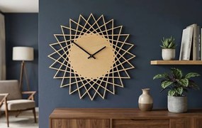 AMADEA Dřevěné hodiny nástěnné ve tvaru slunce, masivní dřevo, průměr 30 cm