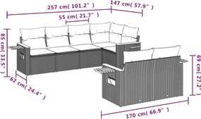 7dílná zahradní sedací souprava s poduškami béžová polyratan 3259385