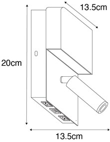 Nástěnná lampa bílá vč. LED s USB a lampou na čtení s vypínačem - Robin