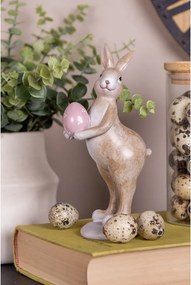 Dekorace hnědý králík s růžovým vajíčkem - 6*8*18 cm