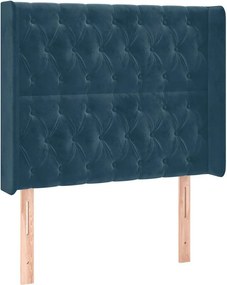 Čelo postele s LED tmavě modré 93 x 16 x 118/128 cm samet 3124424
