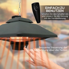 Outsunny Infračervený zářič 2000 wattový topný zářič s dálkovým ovládáním 2 stupně vytápění ochranný obal LED indikace elektrický tepelné záření kvar…