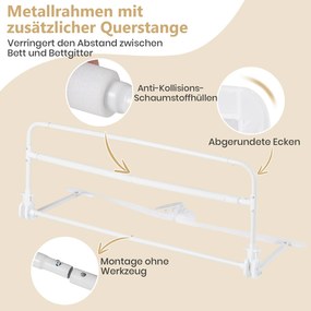 Costway Zábrana na postel pro batolata 100 cm skládací zábrana na dětskou – bílý