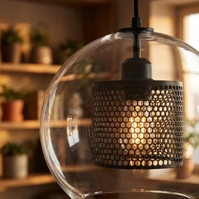 Toolight - Skleněná závěsná lampa loft APP558-1CP 25cm 1xE27 60W, černá, OSW-08751
