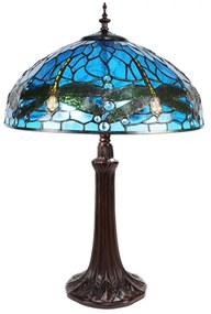 Modrá stolní lampa Tiffany s vážkami Leven blue – 41x57 cm