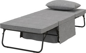 HOMCOM 4-v-1 skládací postel 75x190 cm, skládací postel pro dospělé s 8 cm tloušťkou matrace, cestovní postel s kovovým rámem, nastavitelné jednolůžko