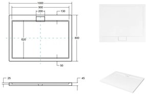 Besco Axim UltraSlim obdélníková sprchová vanička Rozměr vaničky: 130x90cm