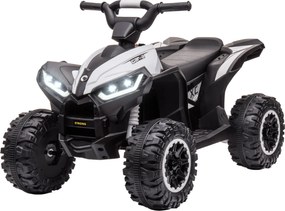 HOMCOM Dětský elektrický čtyřkolka 12V s vpřed, vzad, hudbou, USB připojením, LED světlomety 3-6 km/h pro děti 3-5 let Bílá | Aosom