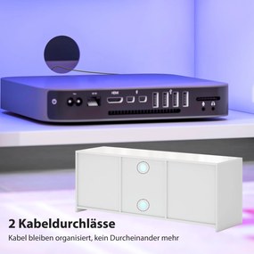 HOMCOM TV skříňka s LED osvětlením, 2 dveře skříně, skleněná police, otvory pro kabely, do obývacího pokoje, dřevotříska, bílá