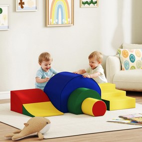 AIYAPLAY 5dílná sada měkkých stavebnic pro miminka a malé děti, pěna, umělá kůže, 5 kreativních tvarů, indoor sada k lezení, plazení, hraní, barevná