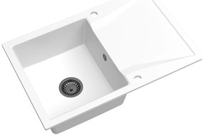 Sink Quality Obsidian, kuchyňský granitový dřez 790x500x210 mm + černý sifon, bílá, SKQ-OBS.W.1KDO.XB