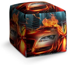 Sablio Taburet Cube Auto v plamenech: 40x40x40 cm