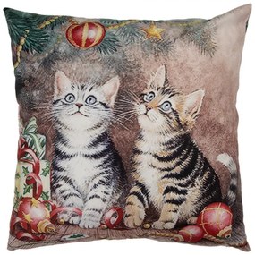 Vánoční povlak na polštář s koťátky pod vánočním stromečkem – 45x45 cm