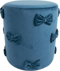 Modrý sametový taburet s mašlemi Pouf Bow blue – 37*37*42 cm