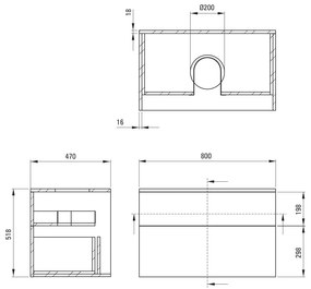 Deante Prizma, závěsná skříňka s pultovou deskou 800x470x520 mm, kašmír matný, DEA-SDI_KB81
