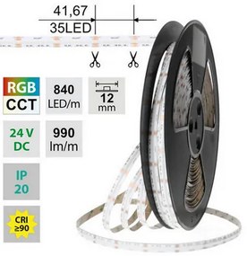 LED pásek McLED 24V COB RGB+CCT 840LED/m 18W/m CRI90 12mm ML-128.016.90.2