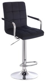 LuxuryForm DESIGN Barová židle VERONA VELUR na stříbrné kulaté podstavě - černá