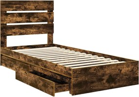 Postel s úložným prostorem se zásuvkou Kouřový dub 90 x 200 cm 3411926