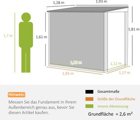 Metalový zahradní přístřešek Outsunny 2.6m² 128x193x181cm s pultovou střechou, oknem a zámkem, odolný proti počasí pro zahradní a venkovní použití Tm…