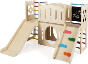 Costway 8-in-1 Vnitřní hřiště Dřevo se skluzavkou Lezecký žebřík Lezecká rampa