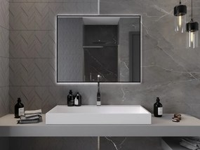Mexen Erma, LED koupelnové zrcadlo s podsvícením a černým rámem 100x80 cm, 6000K, ochrana proti zamlžování, 9814-100-080-611-70
