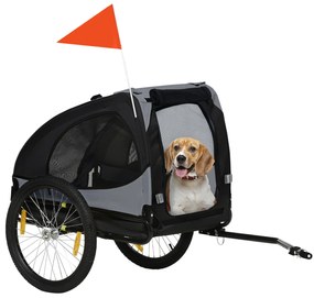 Přívěs PawHut pro přepravu psů do 20 kg pro středně velké psy, s okny ze síťoviny, bezpečnostní vodítko, 140x71x83 cm, Oxfordská tkanina, černý | Aos…