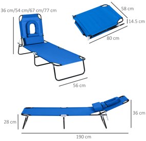 Outsunny lehátko zahradní relaxační lehátko třínohé lehátko s okénkem na čtení s otevíráním obličeje modré | Aosom