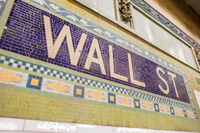 DIMEX | Samolepicí vliesová fototapeta na zeď Nádraží Wall Street MA-5-2809 | 375 x 250 cm | zelená, modrá, bílá