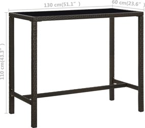 vidaXL Zahradní barový stůl 130 x 60 x 110 cm polyratan a sklo [313460] Barva: Černá