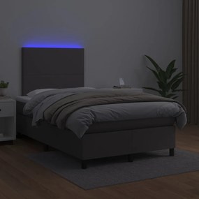 Box spring postel s matrací a LED šedá 120x200 cm umělá kůže 3135817