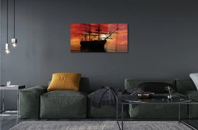 Obraz na skle Loď moře nebe mraky slunce 125x50 cm