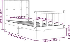 vidaXL Rám postele s čelem 90 x 200 cm masivní dřevo [3192217] Barva: Černá