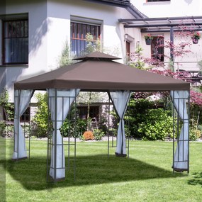 Zahradní altán Outsunny s moskytiérou a bočními panely, party stan s dvojitou střechou, zahradní gazebo 2,97x2,97m