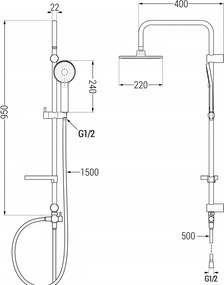 Mexen sprchový set X40 s horní hlavicí 22 cm, černá, 7984040091-70