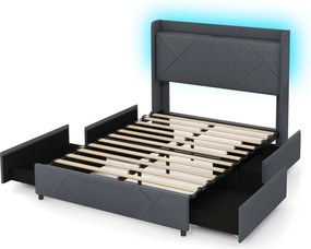 Costway Rám manželské postele s LED světly Polstrovaná plošinová s nabíjecí