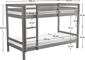 Kondela Patrová postel, 90x200, masivní dřevo, šedá, INEZA
