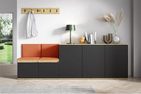 Eka Předsíňová stěna s čalouněnými panely Trinity 35 - Dub Artisan s černou / Okrová 2325