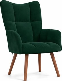 relaxační křeslo, odpočinkové, masivní kaučukovník/kov/samet, 97x62x70 cm, nohy tmavé/tmavě zelená, Dekorino KR20260089