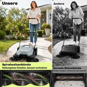 Outsunny ruční zametací stroj s pracovním záběrem 68 cm, 2600 m²/h, 24 L sběrný koš, výškově nastavitelná skládací rukojeť