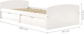 Rám postele se 2 zásuvkami bílý masivní borovice 90 x 200 cm 322155